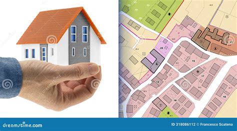 Real Estate Concept With Home Model And Imaginary Cadastral Map And General Urban Planning With