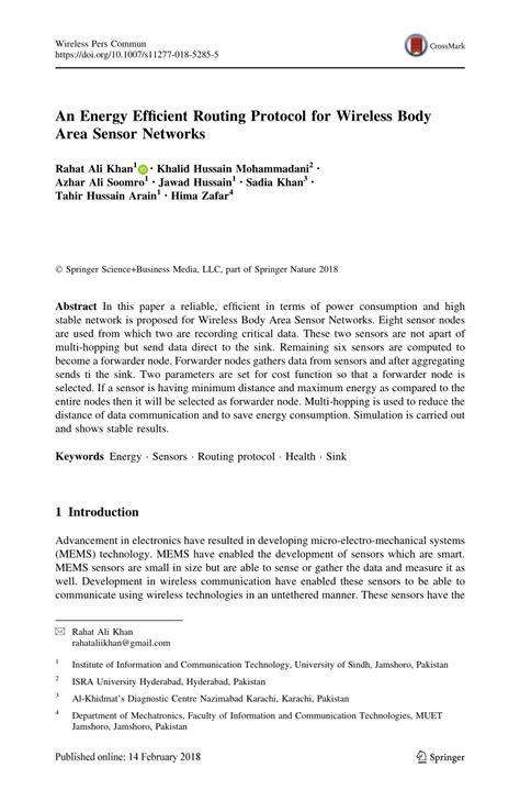 PDF An Energy Efficient Routing Protocol For Wireless Body Area Sensor Networks