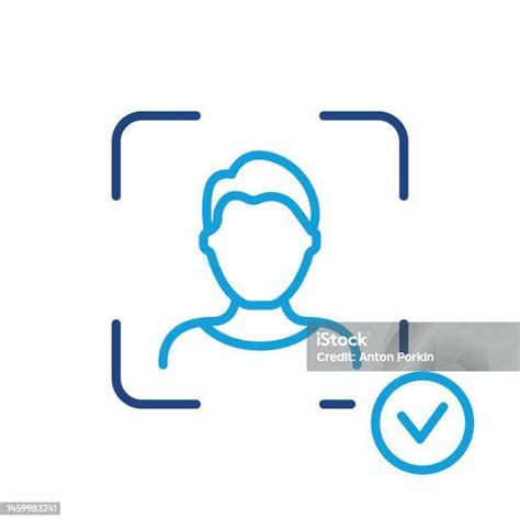 스캔 얼굴 Id 줄 아이콘 얼굴 인식 선형 픽토그램 생체 인식 기술 개요 기호입니다 스마트 폰 기호에 대한 확인 편집 가능한 획 고립된 벡터 그림 검사 보기에 대한 스톡