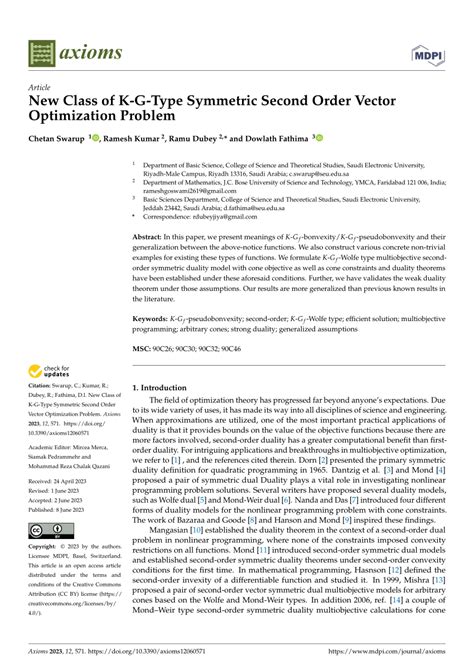 Pdf New Class Of K G Type Symmetric Second Order Vector Optimization