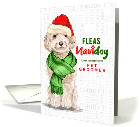 For Groomer Champagne Cockapoo Fleas Navidog Christmas Custom Card