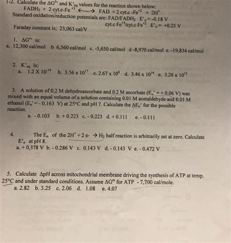 Solved Calculate The AG And K Eg Values For The Chegg