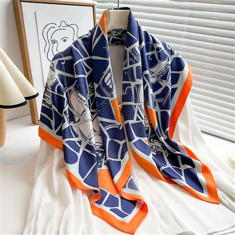 Europe America Luxury Design 90x90cm Silk Scarf Women Scarves Hijab