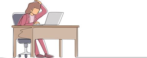 Single Continuous Line Drawing Female Manager Working On Computer Laptop Woman With Question