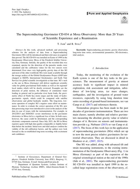 Pdf The Superconducting Gravimeter Cd 034 At Moxa Observatory More Than 20 Years Of