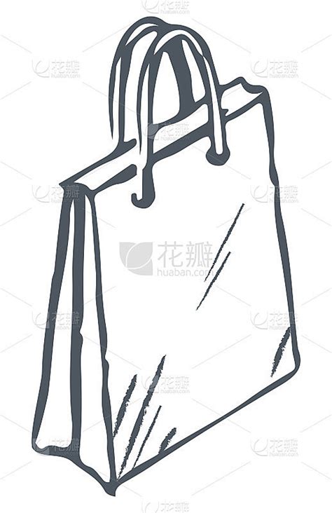 购物袋与处理单色素描图标
