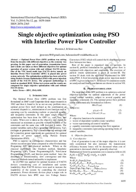 Pdf Single Objective Optimization Using Pso With Interline Power Flow Controller Editor Ieej