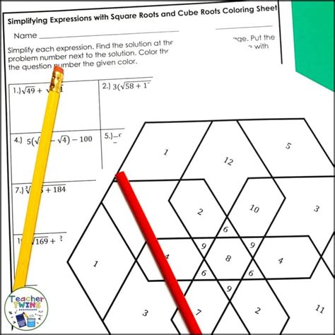 Simplifying Expressions With Square Roots And Cube Roots Coloring Sheet Activity