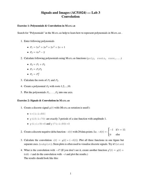 Signals And Images Ac51024 Lab 3 Convolution Exercise 1 Polynomials And Convolution In M