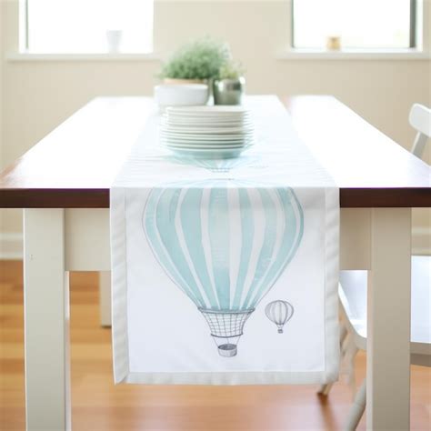 Premium Ai Image Light Blue Striped Hot Air Balloon Table Runner