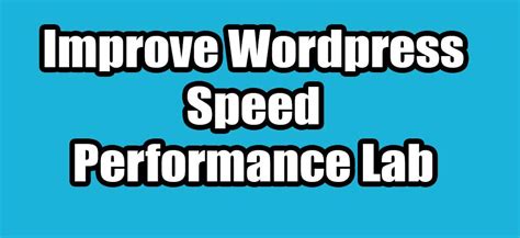 how to improve wordpress speed using performance lab