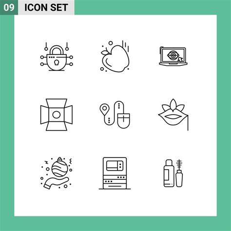 User Interface Pack Of 9 Basic Outlines Of Computer Location Lcd Mouse Photography Editable