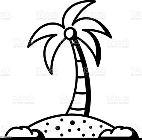 바다 벡터 아이콘 디자인 근처 잎이 많은 야자수 여름 봄 활동 기호 뜨거운 날씨 낙서 아트 손으로 그린 기호 따뜻한 시즌 Elementstock 삽화 모래 해변 개념을 따라
