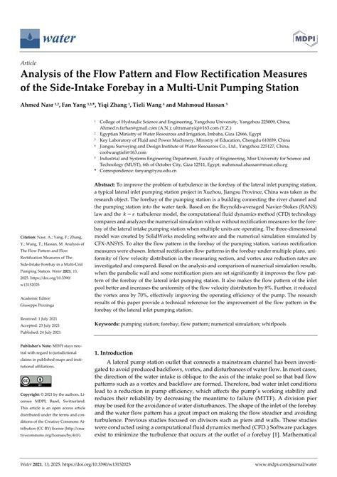 PDF Analysis Of The Flow Pattern And Flow Rectification Measures Of The Side Intake Forebay In