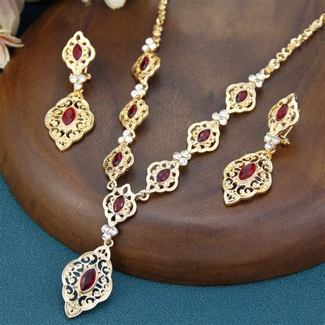 Sunspicems златен цвят дамски комплекти бижута в марокански стил Комплект колиета с обеци