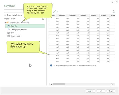 Excel Tables Are Empty In Navigator Window Power Query Excel Forum