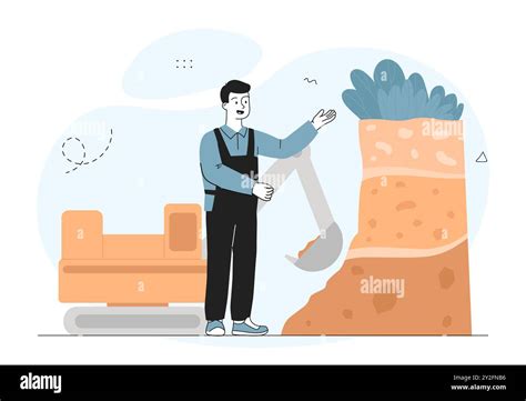 Man Excavator Operator Worker With Construction Equipment Digging