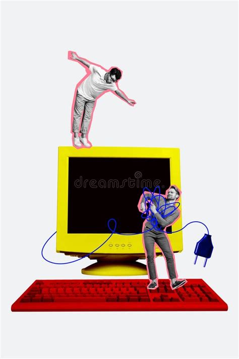 Vertical Picture Collage Computer Device Monitor Screen Cable Socket Plug Keyboard Screen