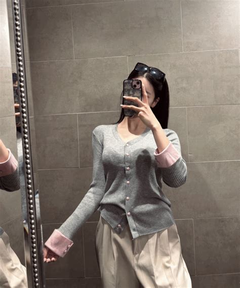 커프스 배색 울 브이넥 골지 가디건 5color 에이블리