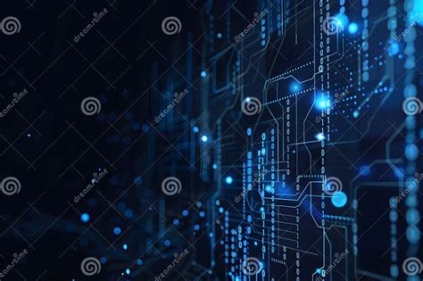 Blue Glowing Binary Code And Circuit Board On Dark Background Ai Generated Stock Illustration