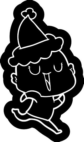 산타 모자를 쓴 대머리 남자의 행복 한 기발한 만화 아이콘 낙서 드로잉에 대한 스톡 벡터 아트 및 기타 이미지 낙서 드로잉 남자 노래 Istock