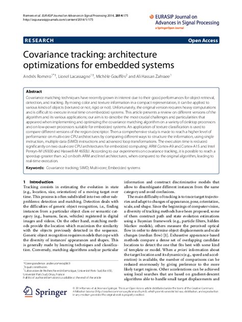 Pdf Covariance Tracking Architecture Optimizations For Embedded Systems