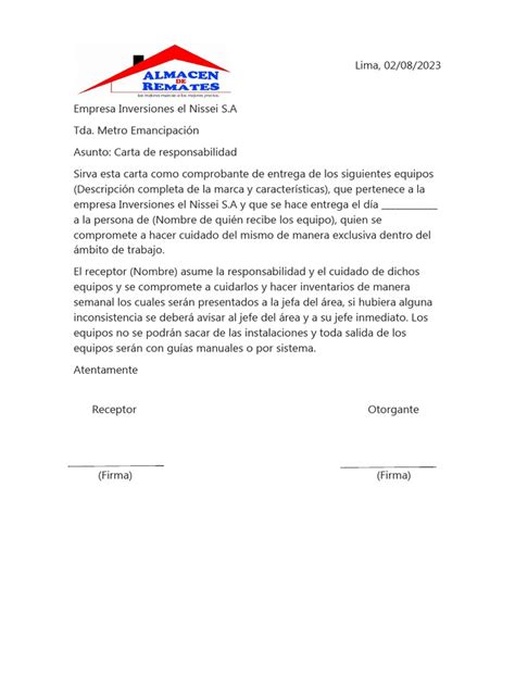 Carta De Responsabilidad Pdf