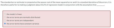solved the standard error estimate is computed as the square