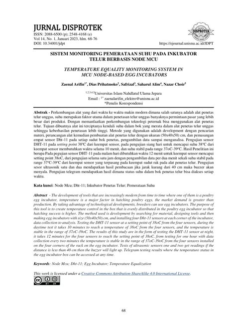 Pdf Sistem Monitoring Pemerataan Suhu Pada Inkubator Telur Berbasis Node Mcu