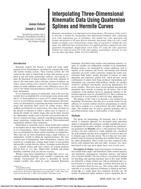 Interpolating Three Dimensional Kinematic Data Using Quaternion Splines