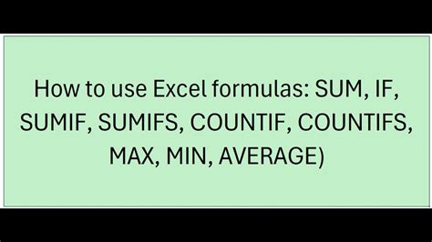 excel tutorial for formulas sum if sumif countif countifs sumifs