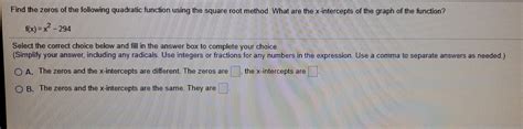 Solved Find The Zeros Of The Following Quadratic Function
