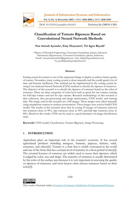 Pdf Classification Of Tomato Ripeness Based On Convolutional Neural Network Methods