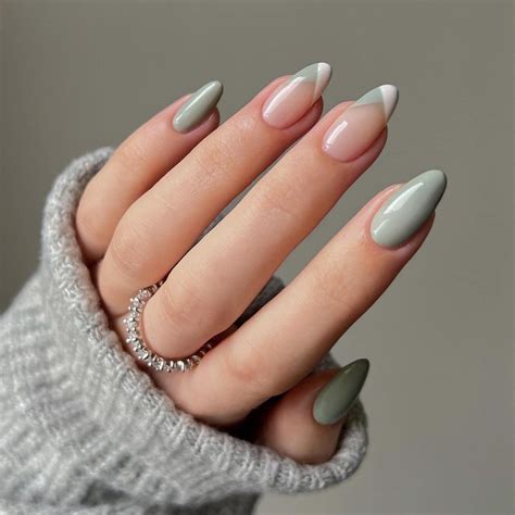 Kxamelie Almond Medium Length Press On Nails Green With French Style