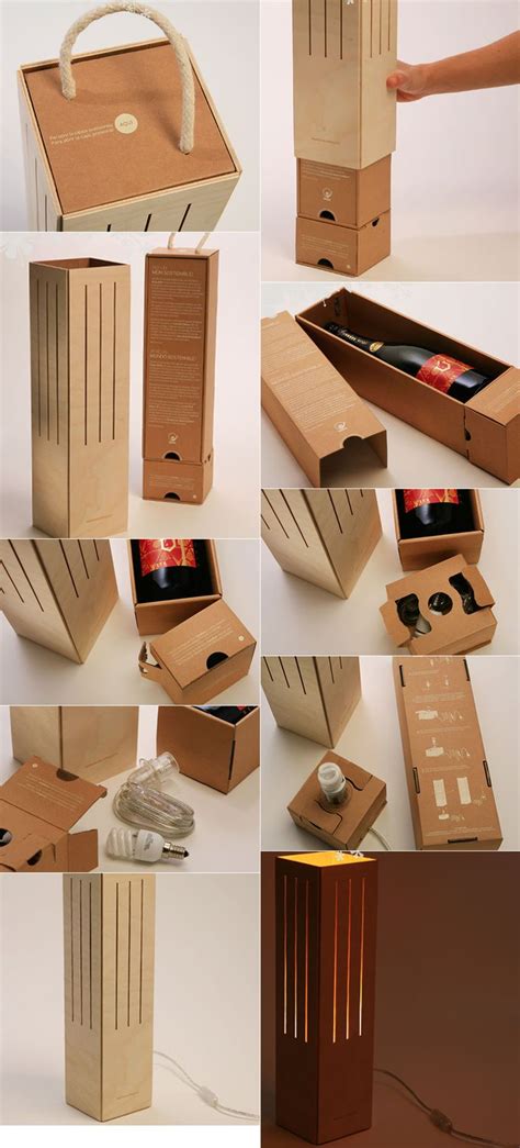 와인 케이스가 램프로 재활용되는 와인 선물세트 상자 포장 디자인 음료 포장 병 포장