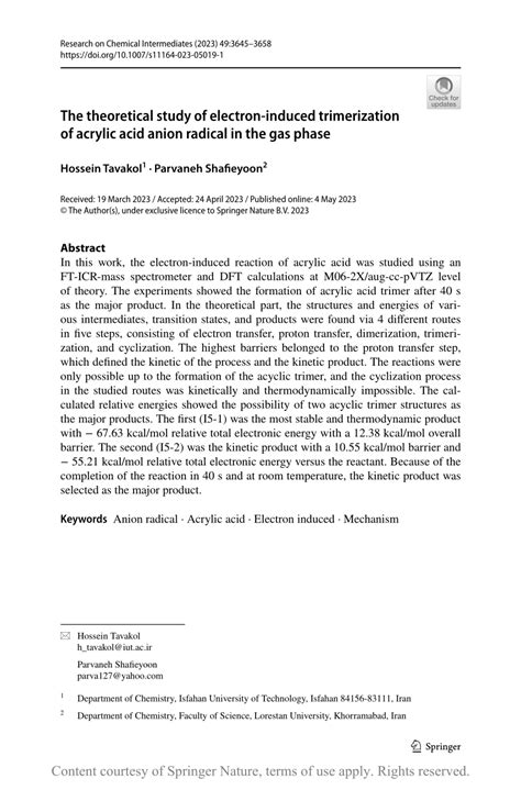 The Theoretical Study Of Electron Induced Trimerization Of Acrylic Acid