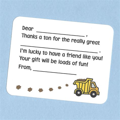 Dump Truck Thank You Cards Set Of 10 Fill In The Blank Card Dump