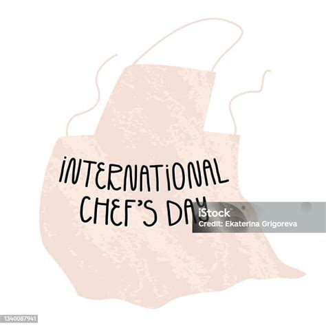세계 적인 요리사의 날 인사말 카드 디자인 귀여운 손으로 그린 요리사의 앞치마와 손 글자 벡터 만화 일러스트레이션 제빵사에 대한