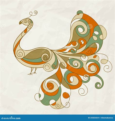 Stylized Peacock On Crumpled Paper Stock Vector Illustration Of