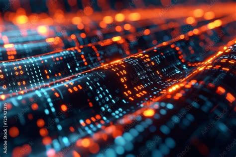 Cybernetic Stream With Glowing Binary Digits Flowing On A Futuristic