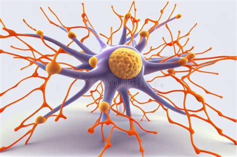 Human Nervous System Neurons Cells Close Up 3d Render On White Background Synapses And Axones