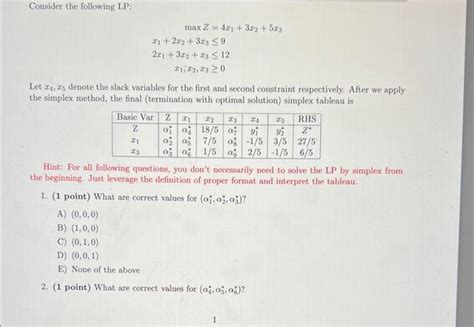 Solved Consider The Following LP Chegg Com