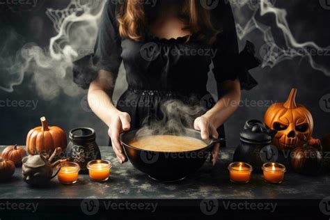 Woman Prepares Dish To Celebrate Halloween Generative Ai