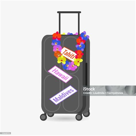 흰색 배경에 여행을위한 큰 가방 색칠 꽃 오키 꽃에서 구슬 소셜 페이지 여행사 엽서 스티커의 디자인을위한 벡터 일러스트레이션 가방에 대한 스톡 벡터 아트 및 기타 이미지