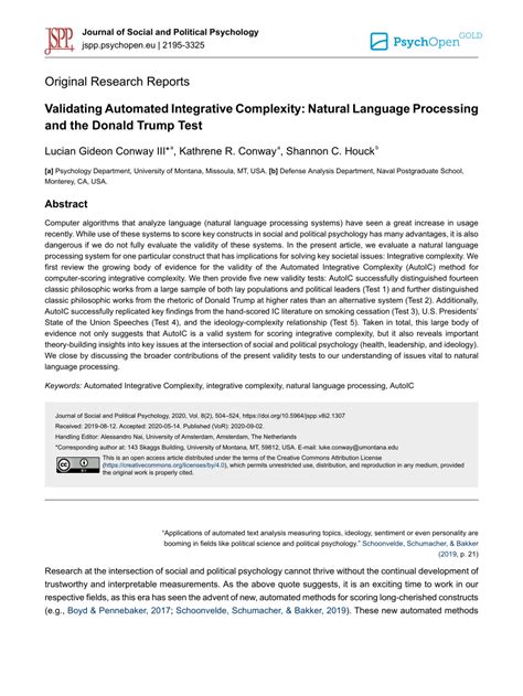 Pdf Validating Automated Integrative Complexity Natural Language