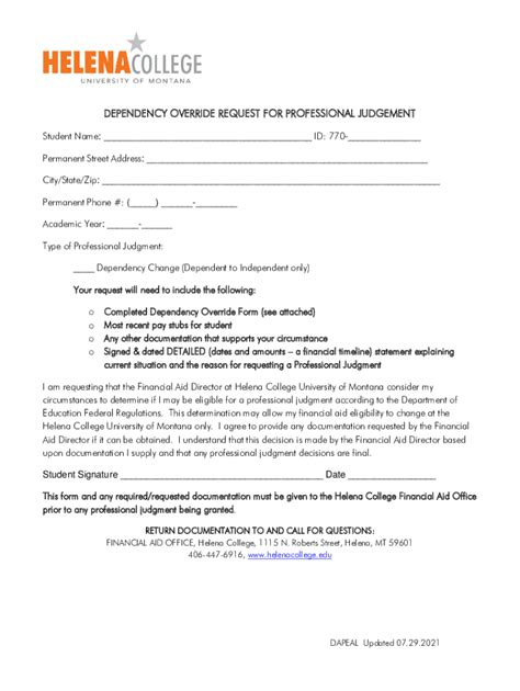 Fillable Online Dapeal Dependency Override Request For Professional Fax Email Print Pdffiller