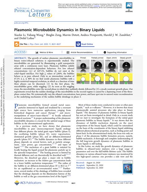 Pdf Plasmonic Microbubble Dynamics In Binary Liquids
