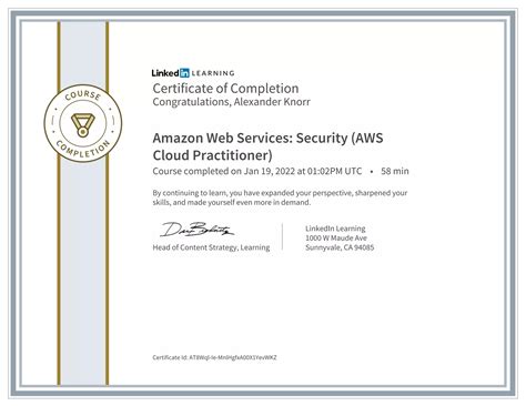 Certificate Of Completion Amazon Web Services Security Aws Cloud Practitioner PPT