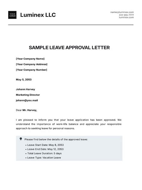 Sample Leave Approval Letter Template Pdf