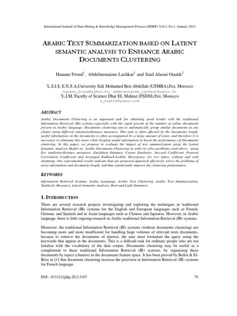 Pdf Arabic Text Summarization Based On Latent Semantic Analysis To